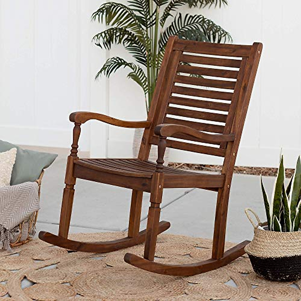Acacia Wood Patio Rocking Chair in Dark Brown