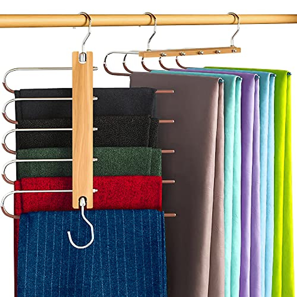 Pants Hangers Space Saving - Closet Hangers Space Saver - Scarf Organizer - Multi Functional Pants Rack - Jeans Hanger - Pant Hangers - Multifunctional Hanger Clothes - 5-in-1 Folding Trouser Hanger