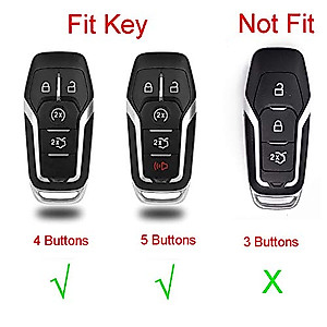 RoyalFox Genuine 4 5 Buttons Leather Key Fob case Cover for Ford Mustang Explorer Taurus F-150 Fusion(Mondeo) Edge,Lincoln MKZ MKC MKX Smart Key, Car Remote Key Pouch with Key Rings Keychain Black