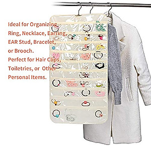 SZFY Hanging Jewelry Organizer, Wardrobe Necklaces Bracelets Earrings Accessories Organizer, 80 Pocket Organizer for Holding Jewelries - Beige
