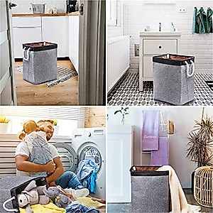 JYHJ Laundry Hamper with Handles Hampers for Laundry Foldable Fabric Laundry Basket Built-in Lining with Detachable Brackets for Bathroom Clothing Washing Storage, Grey