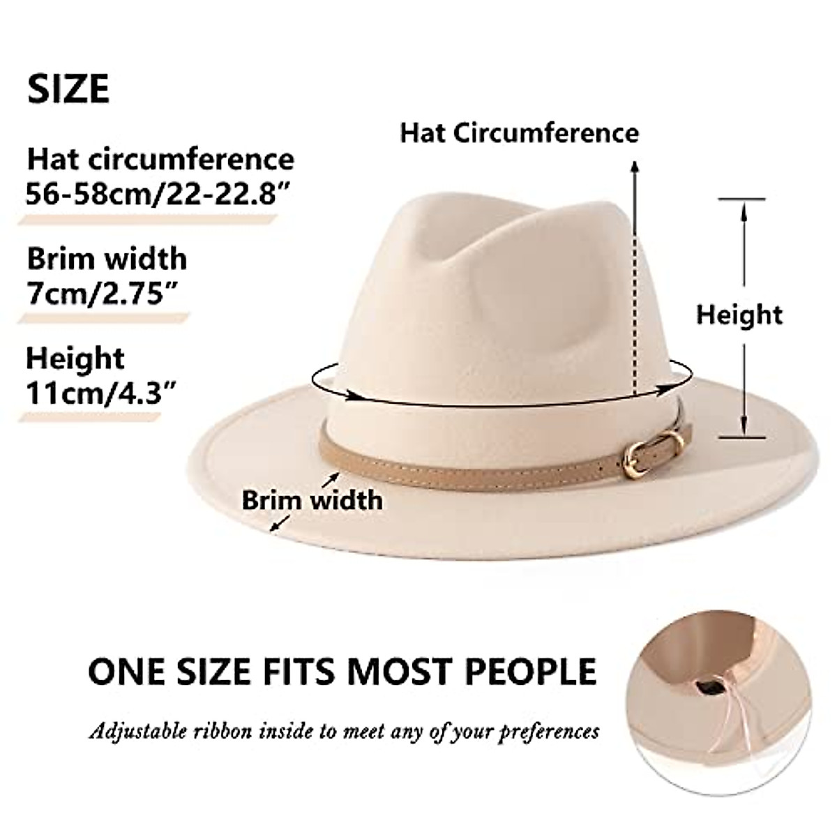 Lisianthus Women Classic Felt Fedora Wide Brim Hat with Belt Buckle A-Creamy