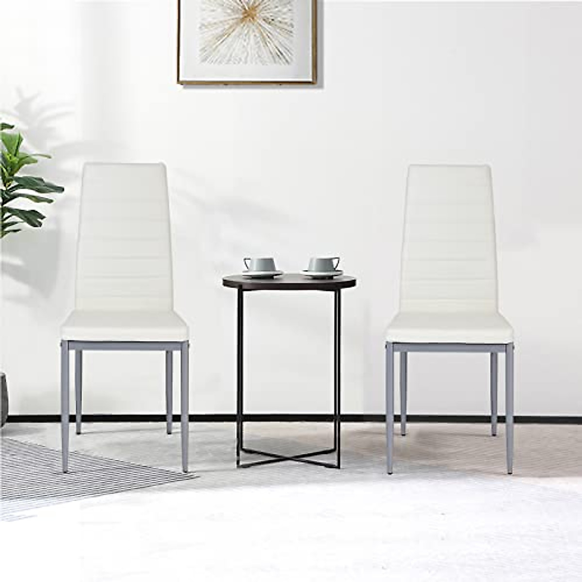 LDAILY Set of 4 PU Leather Dining Chairs, Modern Kitchen Chairs w/Padded Seat, Stable Frame Heavy Duty Upholstered Side Chairs, for Dining Room Home Restaurant Wedding Party Chairs, White