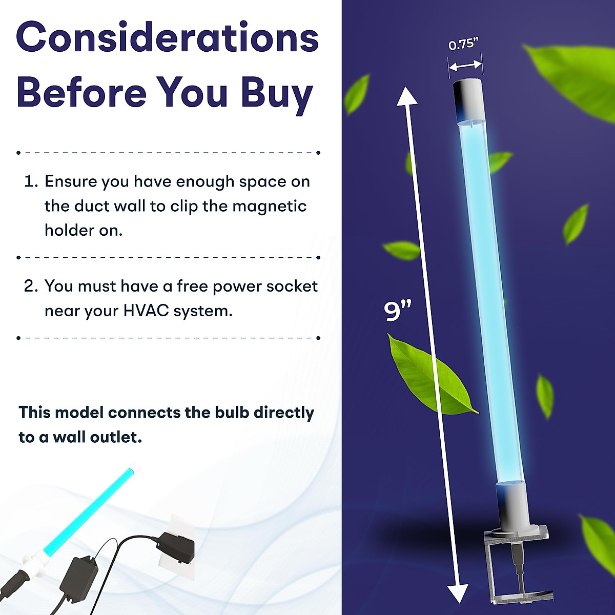 BioShieldUV 18W No Drill Magnetic HVAC UV Light Air Treatment System | Powered by 120V Wall Outlet - UVC Light for Air Conditioner UV Light