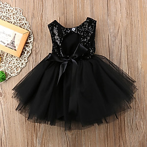 Baby Girls Sleeveless Flower Wedding Pageant Princess Bowknot Party Dress Infant Lace Tutu Dresses 0-5Years (Black, 18~24Months)