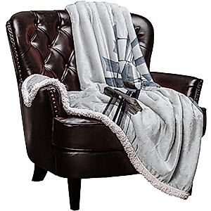 Litter Star Sherpa Fleece Throw Blanket Fluffy Fuzzy Cozy Flannel Plush Blankets Farm Windmill Reversible Soft Warm Bed Throws Farmhouse Blanket for Couch,Sofa,Travel