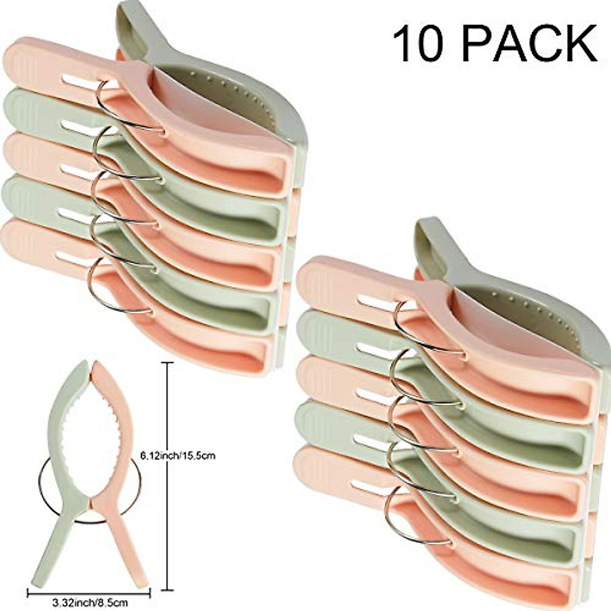 10 Pack Beach Towel Clips for Beach Chairs Jumbo Size Towel Clamps for Beach Chairs Lounge Pool Chairs on Cruise Chair Plastic Clothes Pegs Hanging Clip Clamps Large Items for Cruise Vacation