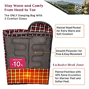 Coastrail Outdoor Sleeping Bag for Adults, 20F Degree XL Three-Zone Thickened Design Warm and Comfortable for Camping 3-4 Seasons Cold Weather with Compression Sack, Black&Grey