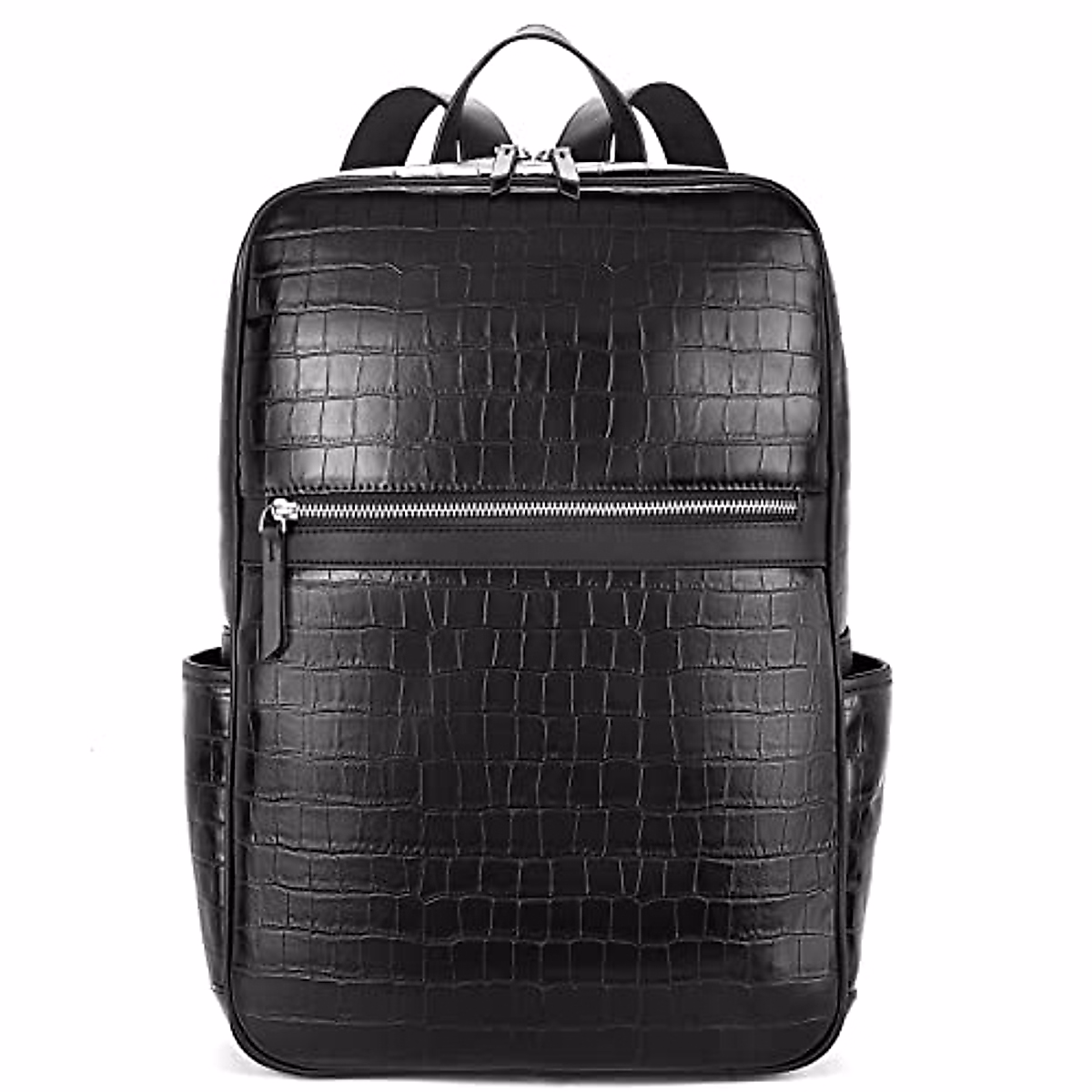 BROMEN Laptop Backpack for Women Leather 15.6 inch Computer Backpack Business Large Travel Daypack Bag Crocodile Pattern Black