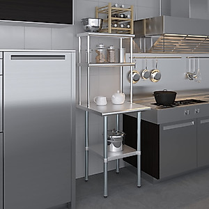 AmGood 24" x 24" Stainless Steel Work Table with 12" Wide Double Tier Overshelf | Metal Kitchen Prep Table & Shelving Combo