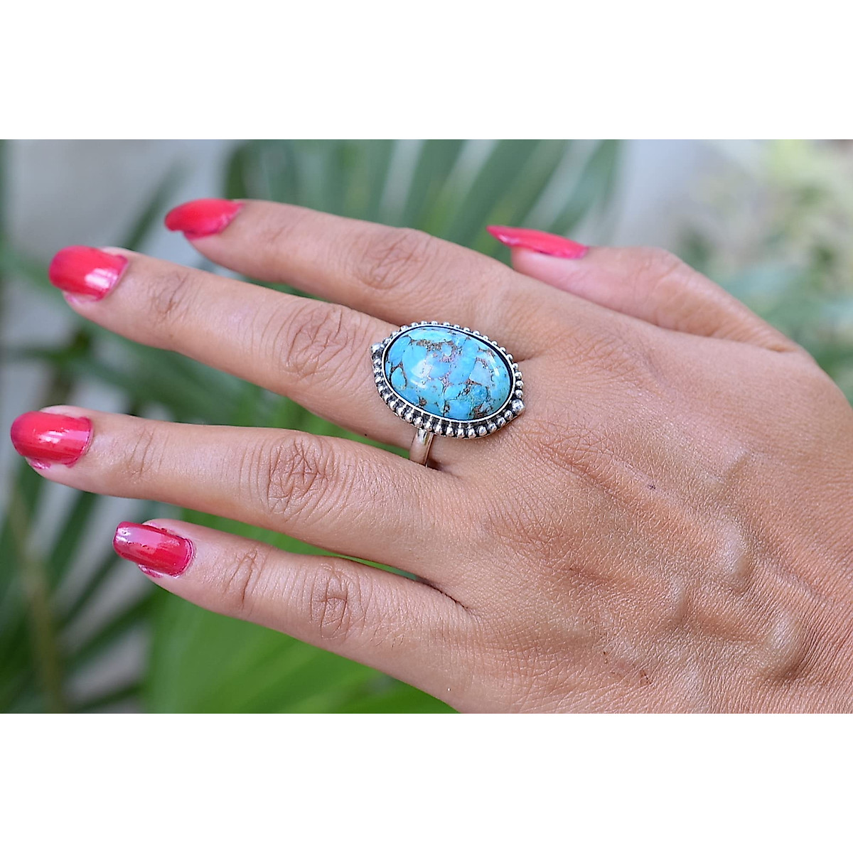 Rekha Gems Blue Copper Turquoise Ring-925 Sterling Silver Ring-Turquoise Jewelry- BTQ-35 (9 US)