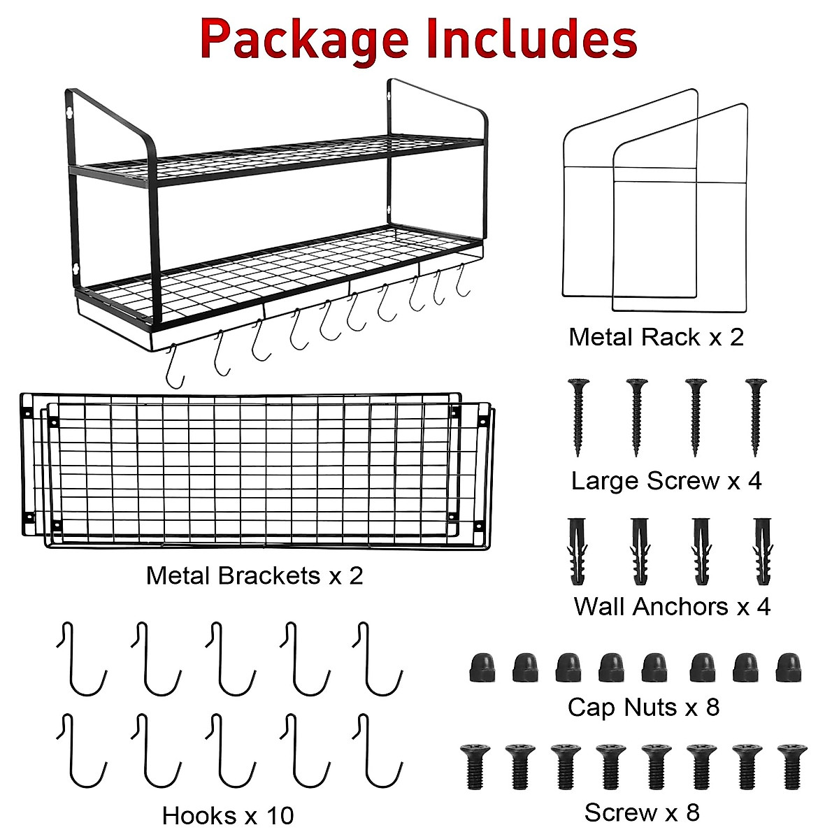 Amtiw Hanging Pot Rack, 2 Tier Pan Rack, Wall Mounted Pot Holders for Kitchen Storage, Pot and Pan Organizer with 10 Hooks, Ideal for Pans Set, Utensils, Cookware, Household