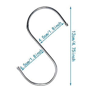 WHYHKJ 12pcs 4.7 Inches Extra Large S Shape Hooks Heavy-Duty Stainless Steel Hanging Hooks Pot Pan Hanger Clothes Storage Rack Tool Kitchen Tools