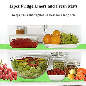 12Pack 12 * 15inches Fridge Liners and Mats Washable; Keep Promotes Air Circulation and Slows Down The Aging of Fruits or Vegetables. Refrigerator Liner Mats Keeps Produce Fresh Longer