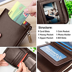 LAORENTOU Genuine Leather Wallets for Men, RFID Blocking, Multi Card Holder Slim Mens Wallet with Zipper Coin Purse, Bifold Wallet for Man, Boys, Teens (Brown)