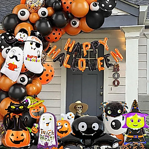 9PCS Large Halloween Foil Balloons Set Happy Halloween Banner Foil Balloons, Pumpkin Witch Bat Ghost Spider Mylar for Halloween Party Decorations Trick or Treat Supplies