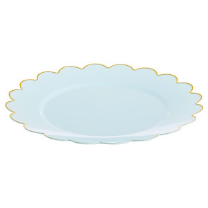 Sparkle and Bash 50-Pack Baby Blue Disposable Plates - Scalloped Plastic Plates with Gold Foil Rim for Birthday Party, Baby Shower (9 Inches)