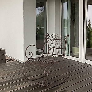 JHUS Patio Iron Rocking Chair Porch Garden Rocker Seat Petals Pattern Dining Armchair Quir Chair Rocking Chair Rocker Chair Rocker Camp Chair Rocker Recliner Rocking Camp Chair Rocking Chairs