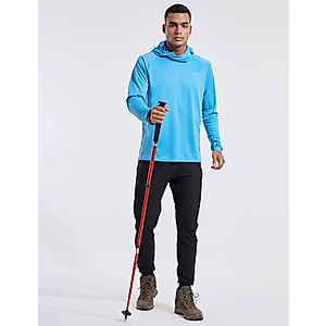 baleaf Mens Shirt UV SPF Hoodie Shirt UPF 50+ Sun Protection T-Shirts with Mask Rash Guard Fishing Lightweight,02-Blue, 3X-Large, Long Sleeve