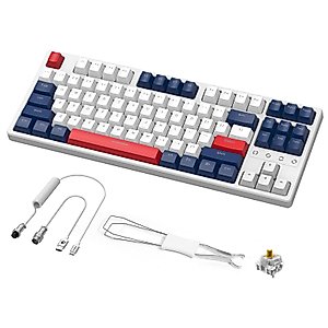 Wireless Gaming Keyboard and Custom Coiled USB C Cable,Triple Mode 2.4GHz/BT 5.0/USB-C,TKL Hot Swappable Mechanical Keyboard Yellow Switches,Rechargeable 3000mAh for PC PS5 PS4 Xbox-2 in 1 Kit