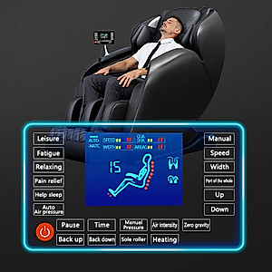 Massage Chair Full Body Recliner - Zero Gravity with Heat and Shiatsu Massage Office Chair Sl Track Intelligent Body Detection LCD Touch Screen Display Bluetooth Speaker Airbags Foot Rollers (Black)