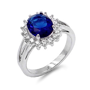 Lavencious Oval Round Sapphire CZ Rings Wedding Party Statement Engagement Inspired For Woman Size 5-10 (Blue, 9)