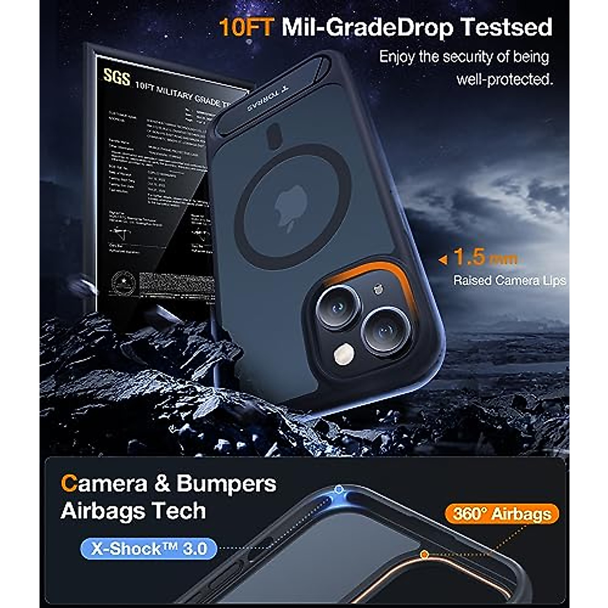 TORRAS Strong Magnetic Specialized for iPhone 13 Case with Stand, Compatible with MagSafe, Sturdy Built in Kickstand, Military Grade Drop Protection for iPhone 13 Phone Case, Translucent Matte Black