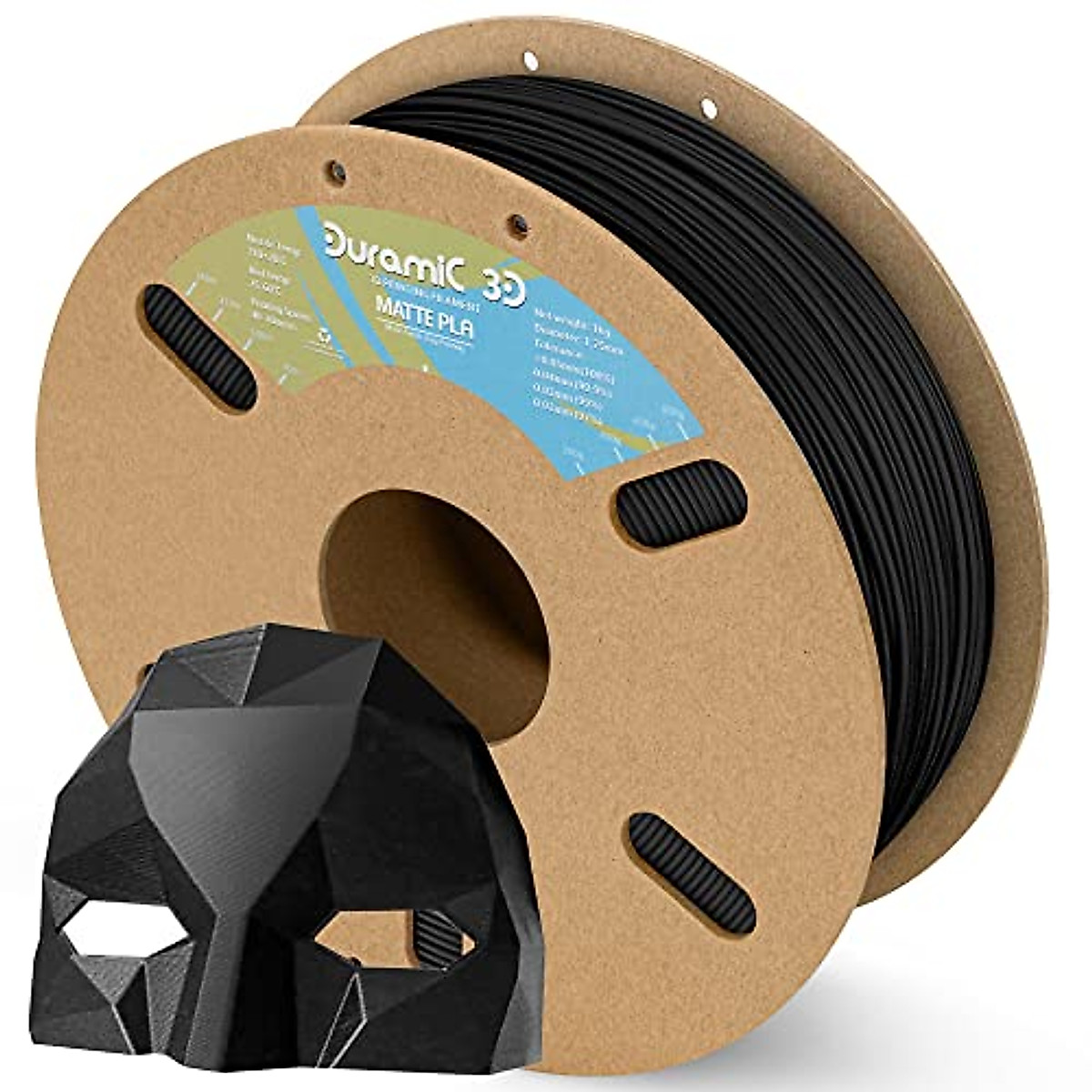 DURAMIC 3D Matte PLA Filament 1.75mm Black, 1kg Cardboard Spool Matte Finish 3D Printer Filament PLA 1.75mm Dimensional Accuracy 99% +/- 0.03 mm, Printing with FDM 3D Printer, Easy to Remove Support