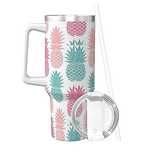 HULIBIN Colored pineapple Print Double Deck Stainless Steel Travel Coffee Cup With Lid 40 Oz Ice Bully Cup