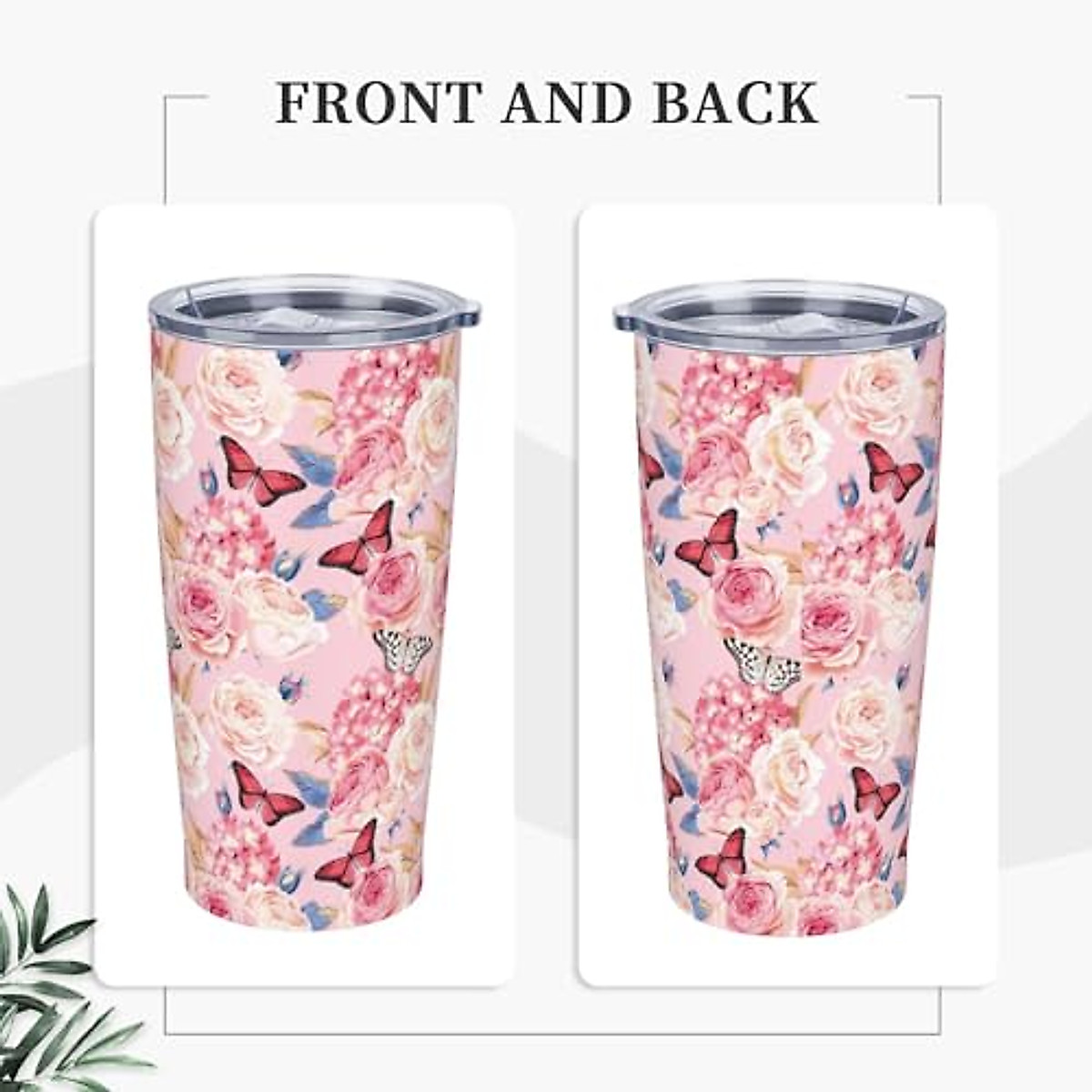 Yaxongx 20oz Tumbler Roses Design Double Wall Vacuum Insulated Coffee Mug with Lid and Metal Straw Brush Reusable Stainless Steel Water Bottle Travel Cup Gifts for Car Ice Drinks Hot Beverage
