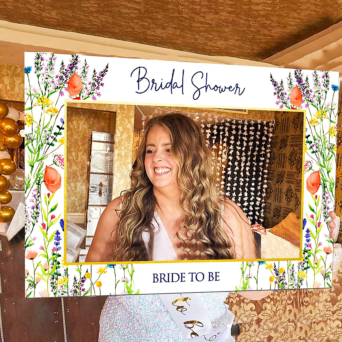 JeVenis Wildflower Bridal Shower Photo Booth Props Bride to Be Photo Booth Frame Floral Bridal Shower Party Supplies Hen Party Bachelorette Party Supplies