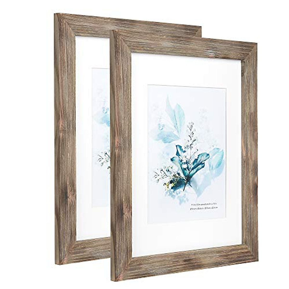 KAIWIN 100% Solid Wood Brown 11x14 Picture Frame 2 Pack Display Picture 8x10 with Mat, HD Glass Inside, Rustic Wooden Photo Frames for Wall Mounting