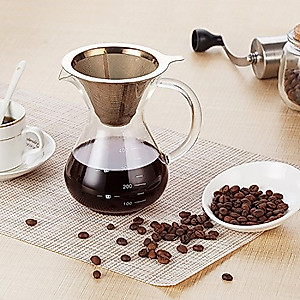 GVODE Glass Pour Over Coffee Maker, 400ml/14oz Double-Layer Stainless Steel Filter, Glass Coffee Pot, Ounce Hand Manual Coffee Dripper