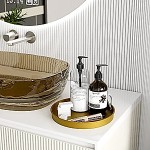 EKNITEY Gold Round Serving Tray - 10.6 inch Small Storage Organizer for Bathroom Vanity Tray for Jewelry Perfume Lotion Bottle Cosmetic