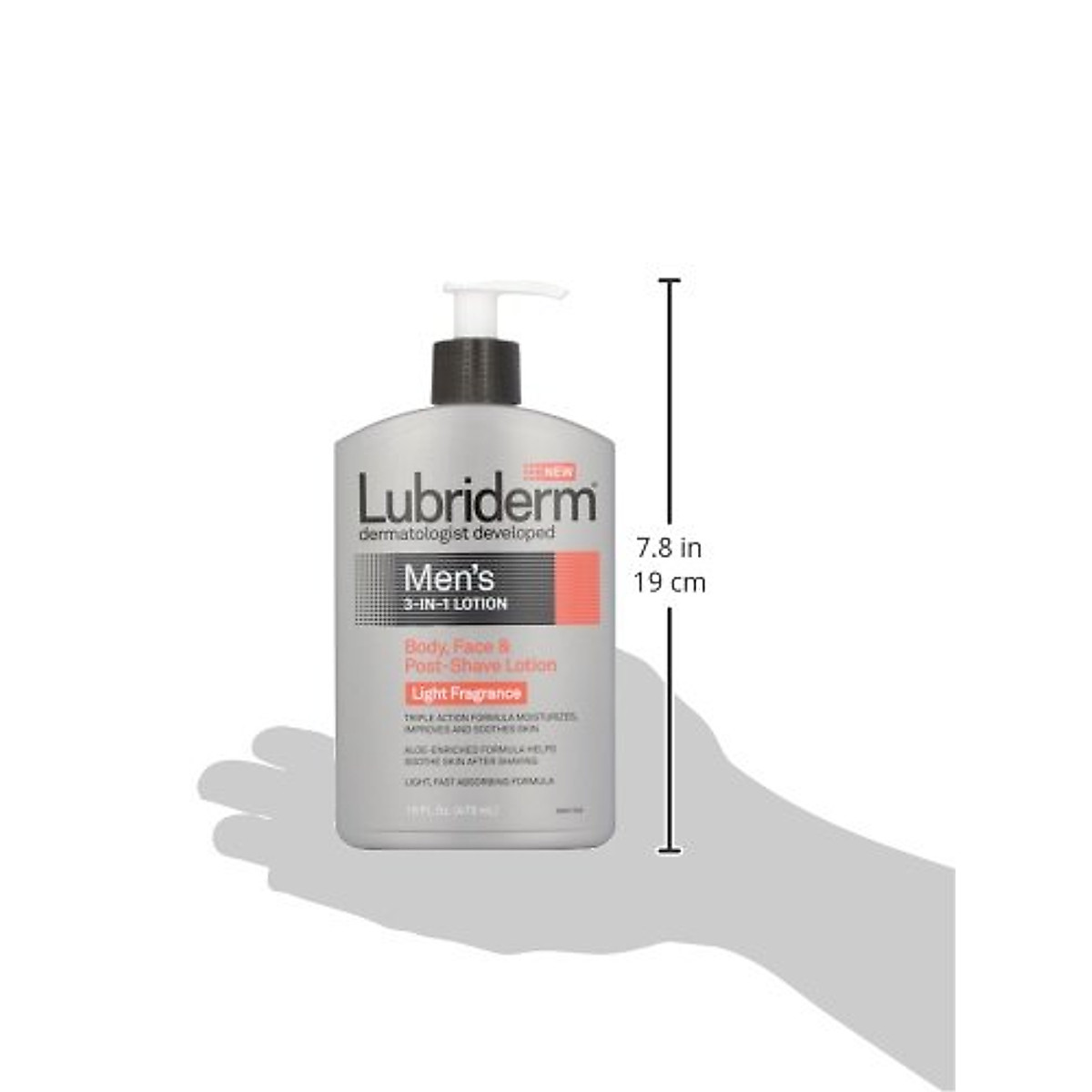Lubriderm Men's 3-In-1 Lotion Enriched with Soothing Aloe for Body and Face, Non-Greasy Post Shave Moisturizer with Light Fragrance, 16 fl. oz