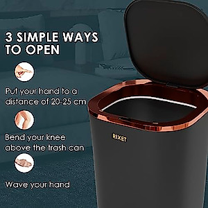 RIXET Automatic Trash can - Touch-Free use 12l/3.2 ga Motion Sensor touchless Trash can with lid, Black Color