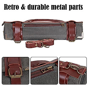 Begin Anywhere Knife Roll Bag,11 Knife Slots and a Large Zipper Pocket, Durable 14 oz Canvas Knife Case with an Adjustable Shoulder Strap. Knives not Included - Blade Travel Storage/Case, Gray