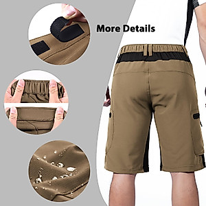 Ally Mens Mountain Bike Shorts 4D Padded Baggy Bicycle Cycling Biking Bike Shorts Lightweight Loose-fit (Khaki, Medium)