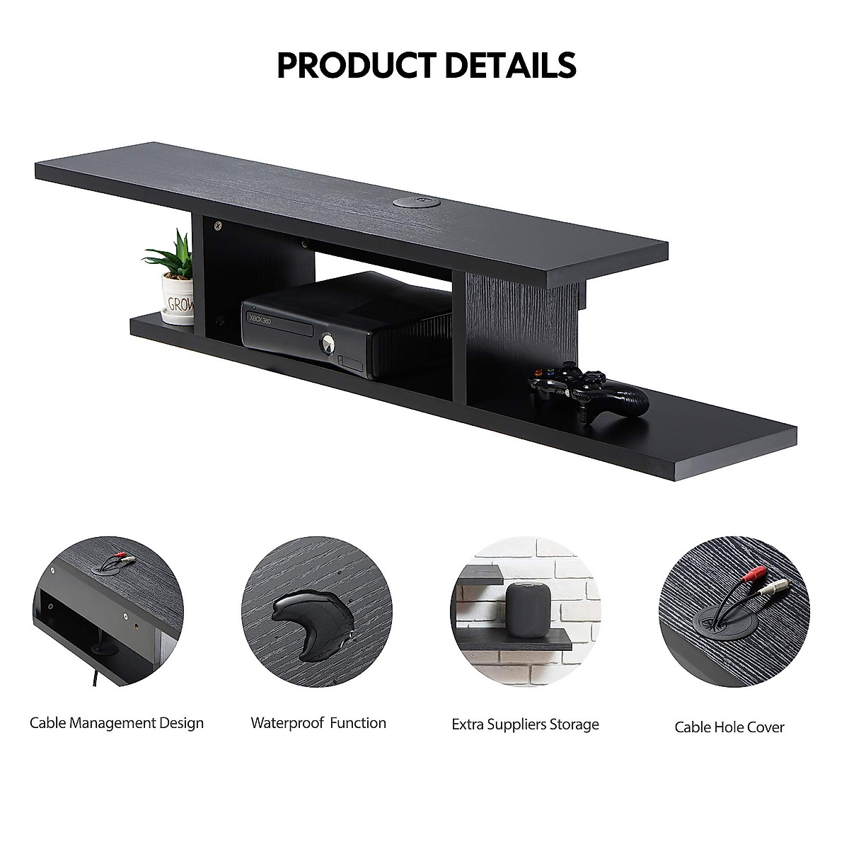 FITUEYES Concise Floating TV Stand Shelf - Wall Mounted Entertainment Center Media Console Component Wall Cabinet, Black, 50"