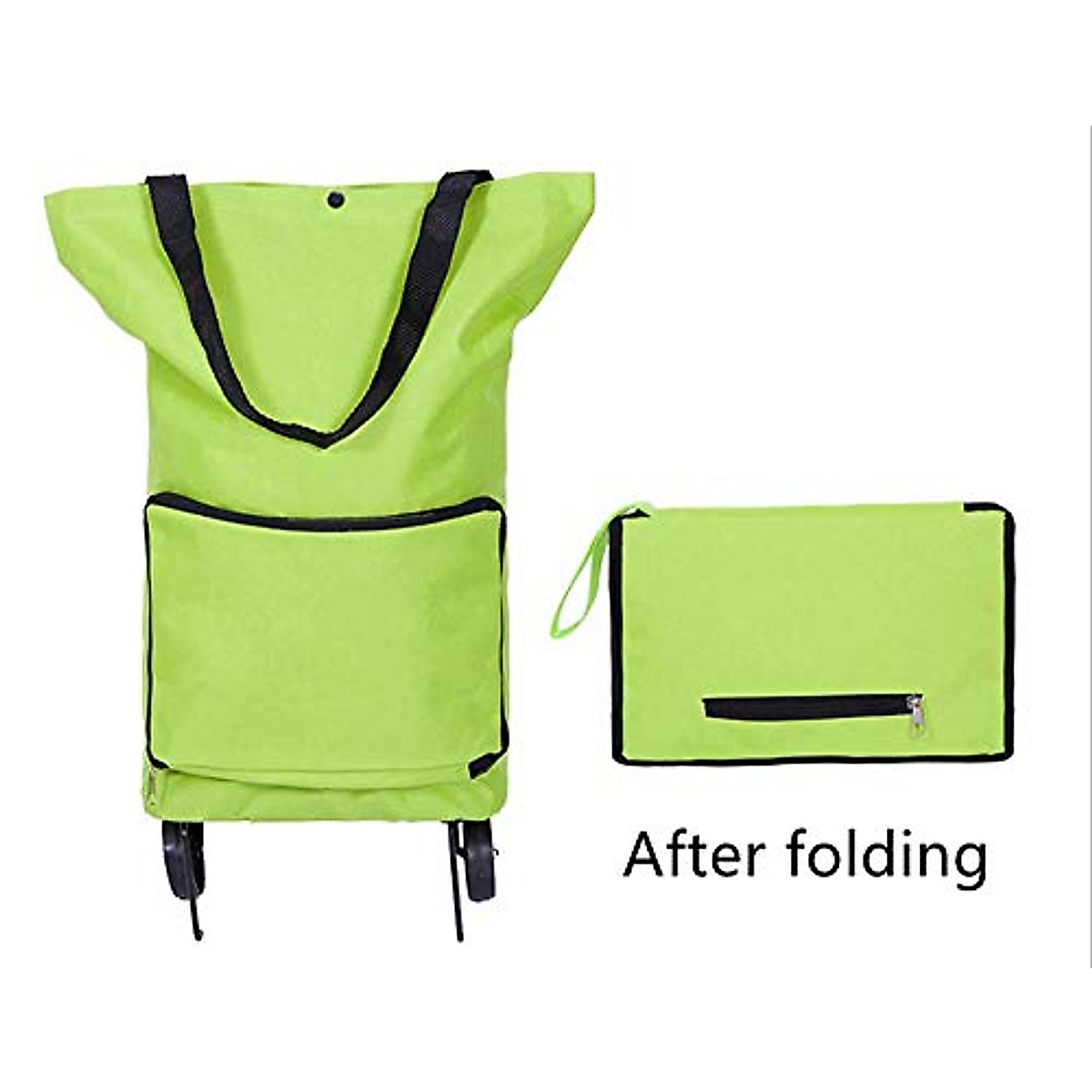 Foldable Shopping Cart Folding Shopping Bag Portable Hand-held Collapsible Sundries Bag Wheeled Folding Shopping Cart Collapsible Food bag With Wheels, Green