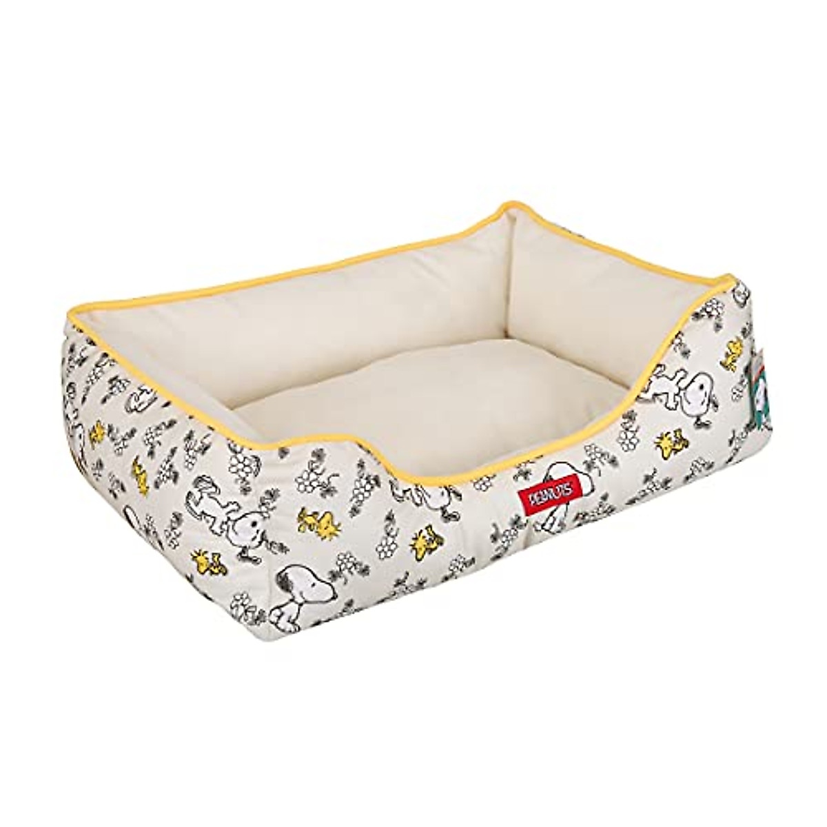 Peanuts for Pets Snoopy & Woodstock Cuddler Dog Bed in Beige | Elevated Dog Bed With Raised Rim | Plush and Comfortable Machine Washable Dog Bed for All Dogs, 24" x 19" x 8"