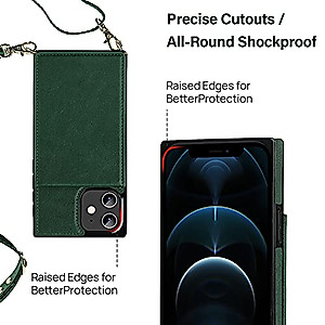 Pretocter Universal for iPhone 12 iPhone 12 Pro Crossbody Wallet Case with Credit Card Holder, Detachable Cross Body Strap Lanyard Kickstand Shockproof Magnetic Leather Phone Cover, 6.1 inch Green