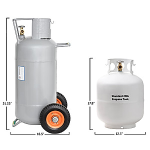 Flame King YSN40HOGb 40LB Steel Horizontal & Vertical Propane Tank Cylinder HOG with Dolly Cart Wheels Tables, Fire Pits, Patio Heaters, Barbeques, Lunch, Weed Torch, and Truck Campers, Gray