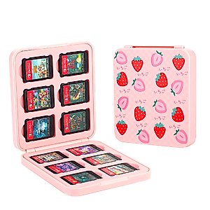 FANPL Game Case Holder for Nintendo Switch/ OLED/ Lite,12 Game Card and 12 Micro SD Card Slots Portable Storage Case for Switch, Cute Switch Cartridge Box with Hard Shell & Soft Liner-Pink Strawberry