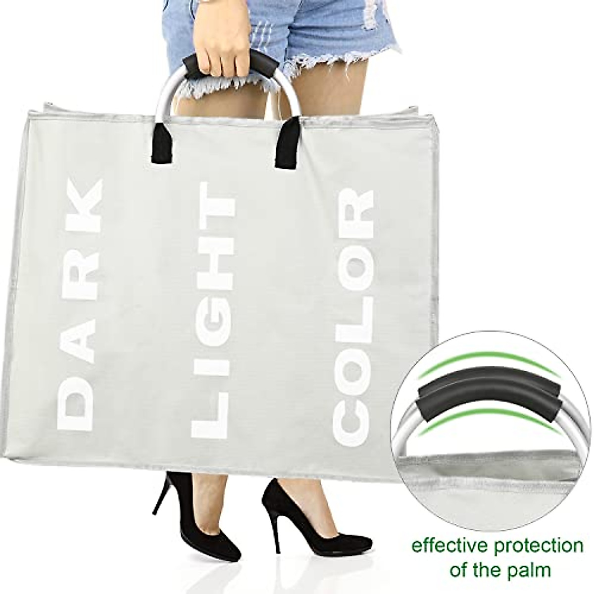 3-section Laundry Bag Foldable Laundry Hamper, Durable Oxford Fabric Laundry Basket Clothes Sorter Portable Multifunction Storage Bag for Home Bathroom Dormitory (grey)