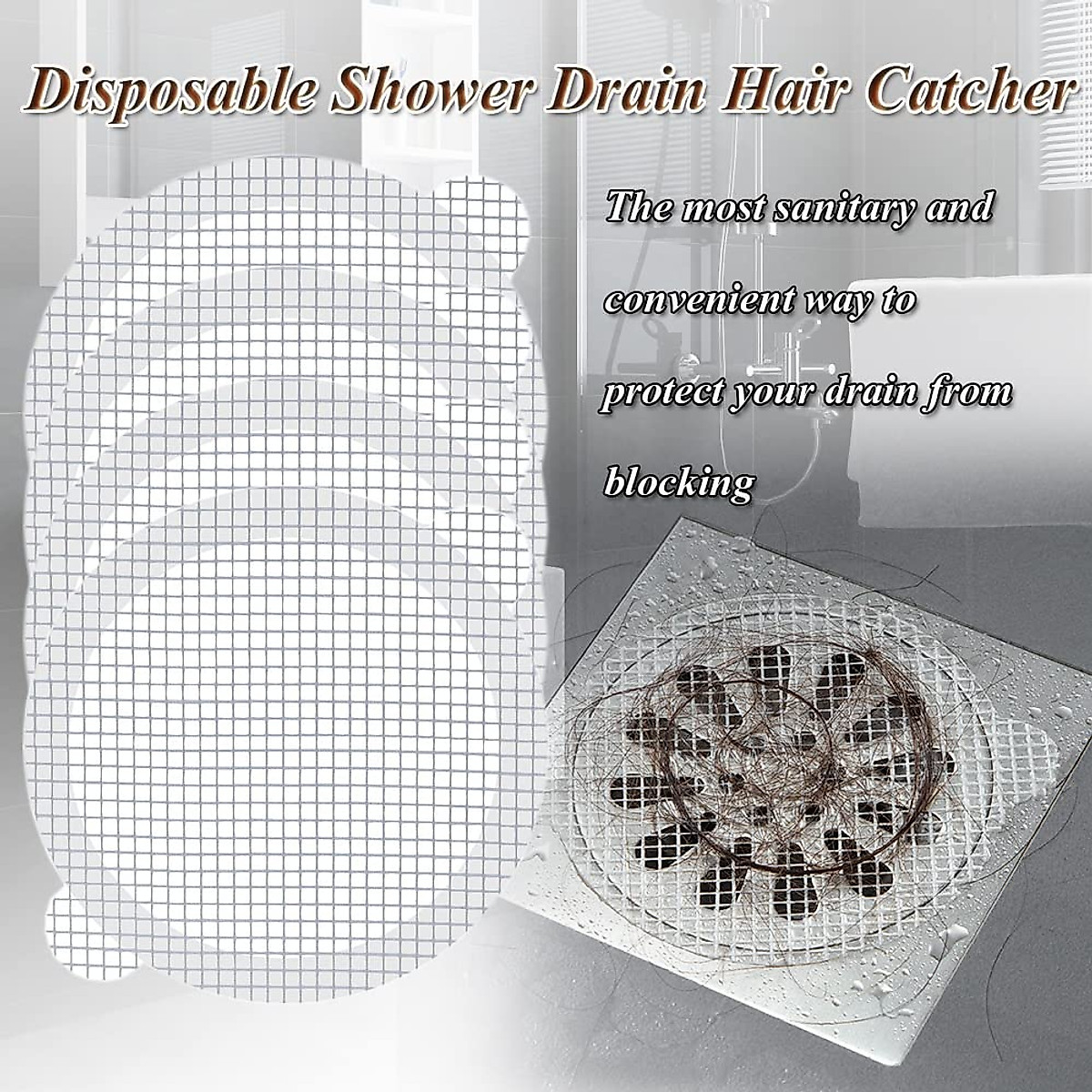 Disposable Shower Drain Hair Catcher, 20pcs Hair Catcher Mesh Stickers Waterproof Hair Catcher Shower Drain Floor Sink Strainer Filter Mesh (20pcs White)
