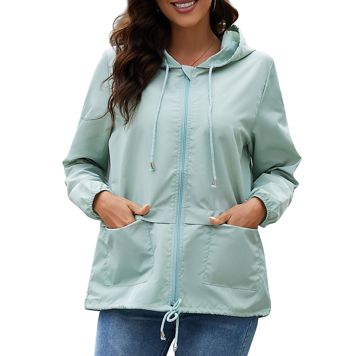 Zcfire Summer Thin Jackets Waterproof Raincoat Lightweight Breathable Rain Jacket Hooded Rain Coat Outdoor Light Green XL