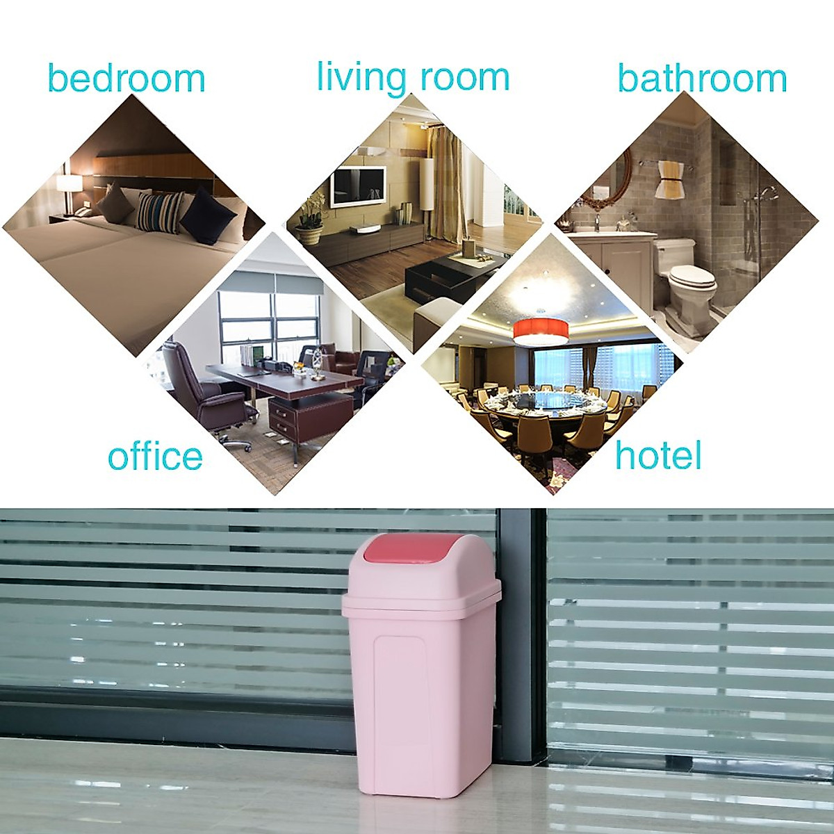 Teyyvn 7 Liter / 1.8 Gallon Plastic Trash Can, Small Garbage Can with Swing Lid (Pink)