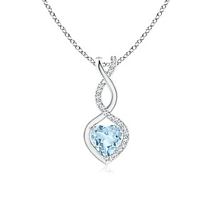 Angara Women Sterling Silver Natural Aquamarine Heart Pendant Necklace