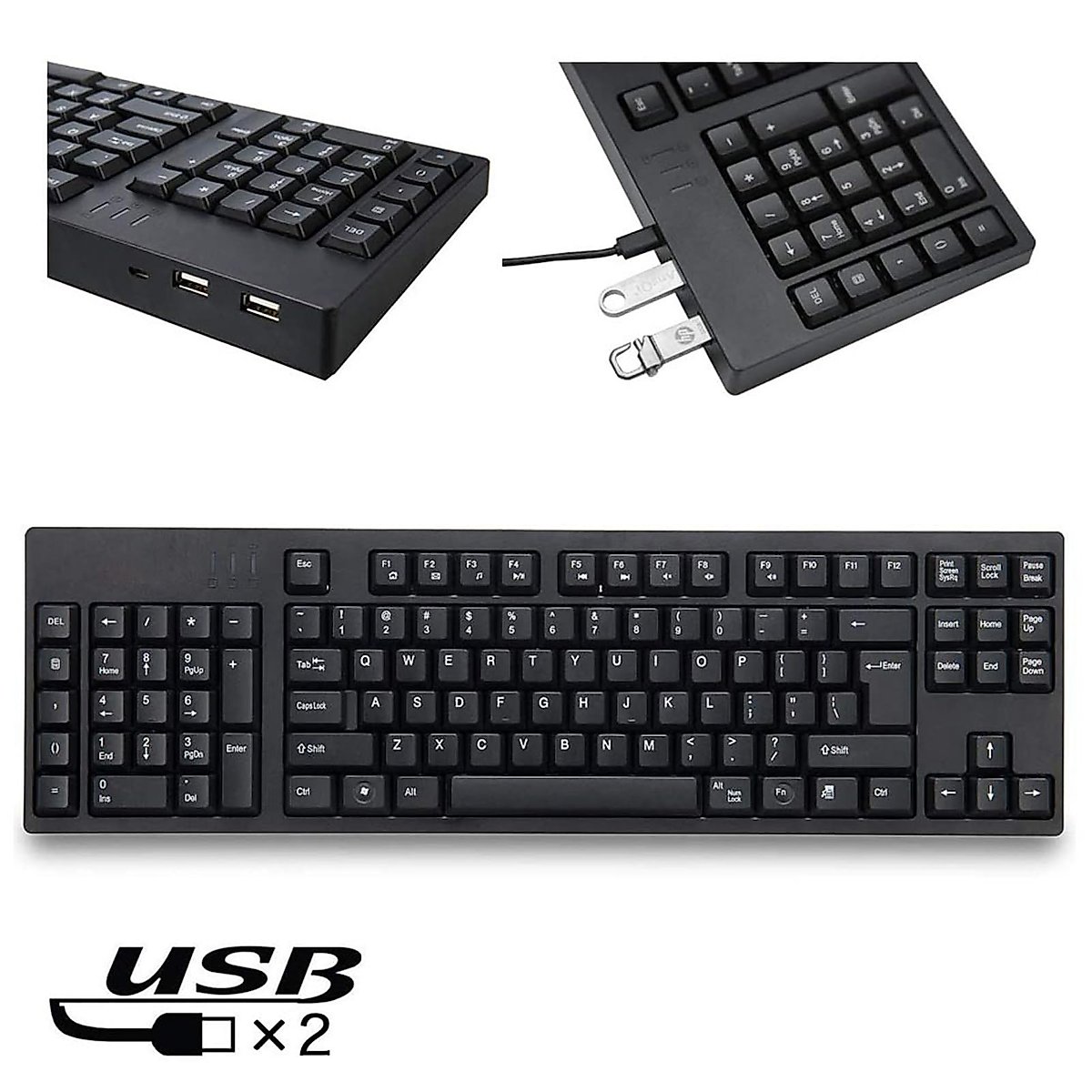 Left Handed Keyboard, USB Wired Keyboard with 2 USB Hub, 109 Keys Ergonomic Keyboard, with Left Hand Number Pad, for Home Office